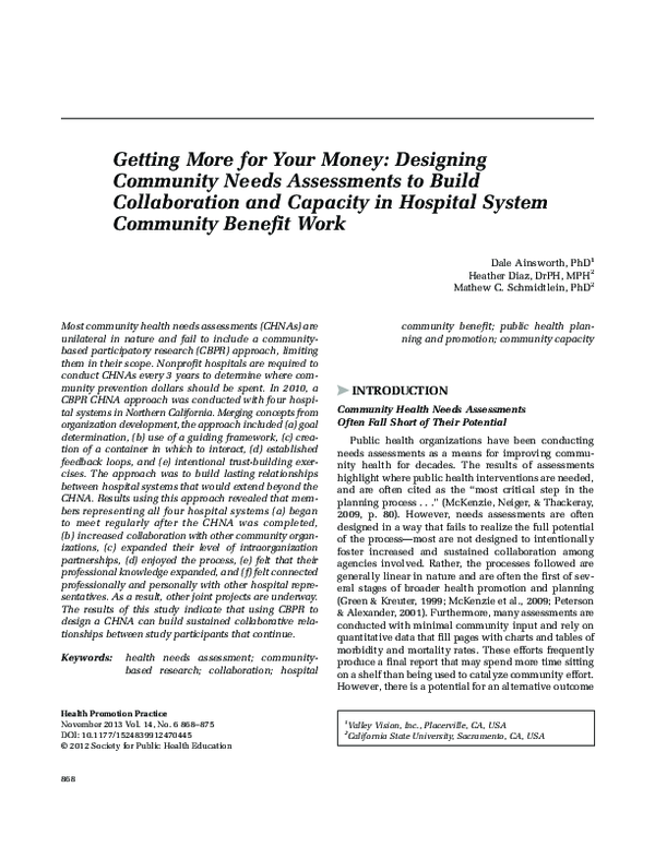 (PDF) Getting More for Your Money: Designing Community Needs ...