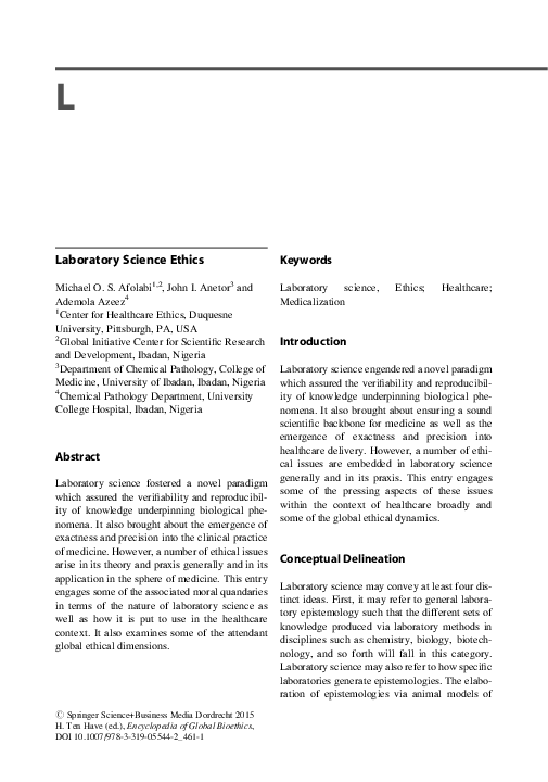 (PDF) Laboratory Science Ethics