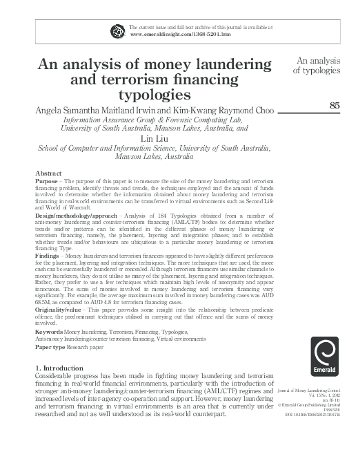 (PDF) An analysis of money laundering and terrorism financing typologies