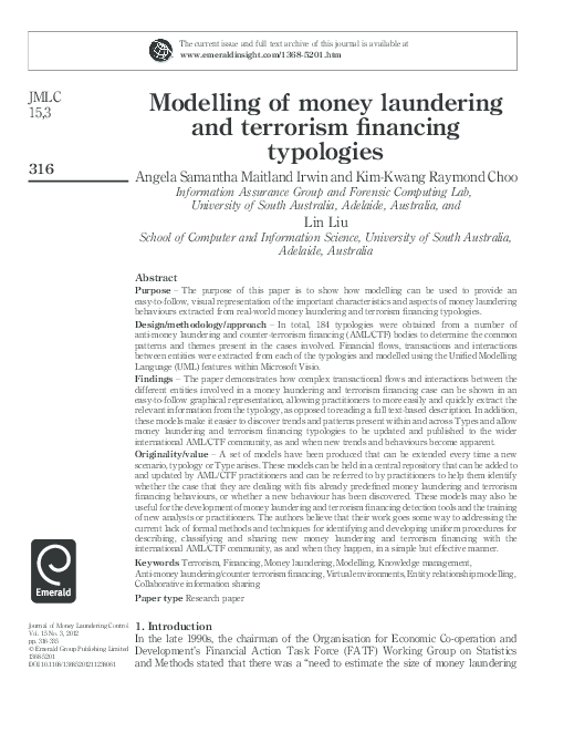 (PDF) Modelling of Money Laundering and Terrorism Financing Typologies