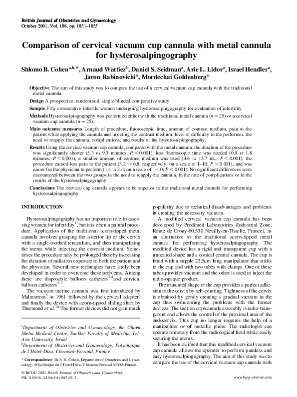 (PDF) Comparison of cervical vacuum cup cannula with metal cannula for ...