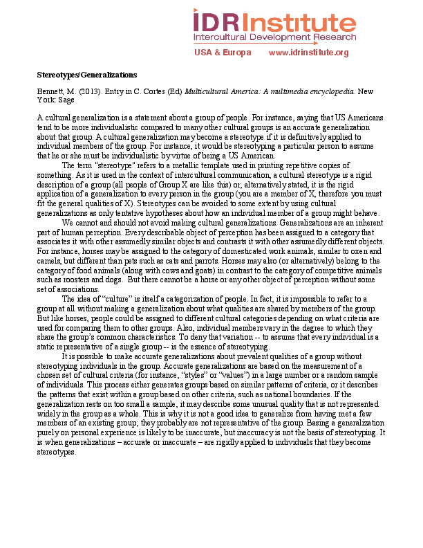 (PDF) Cultural Generalizations
