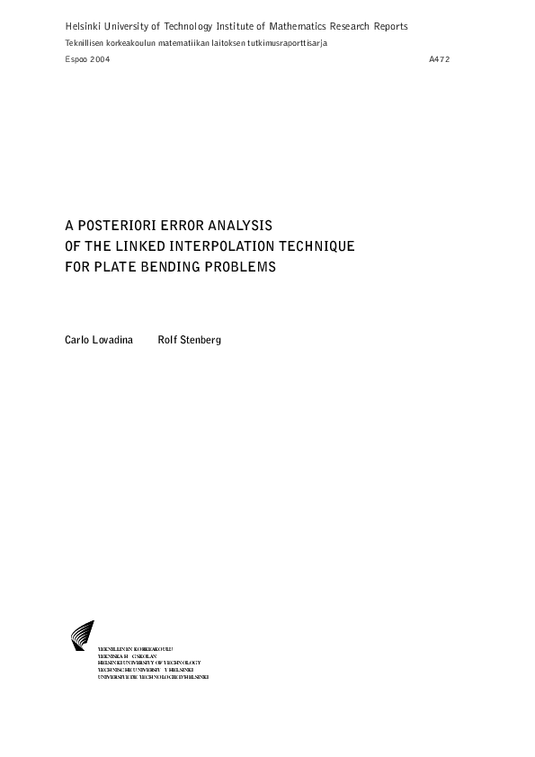 Pdf A Posteriori Error Analysis Of The Linked Interpolation Technique