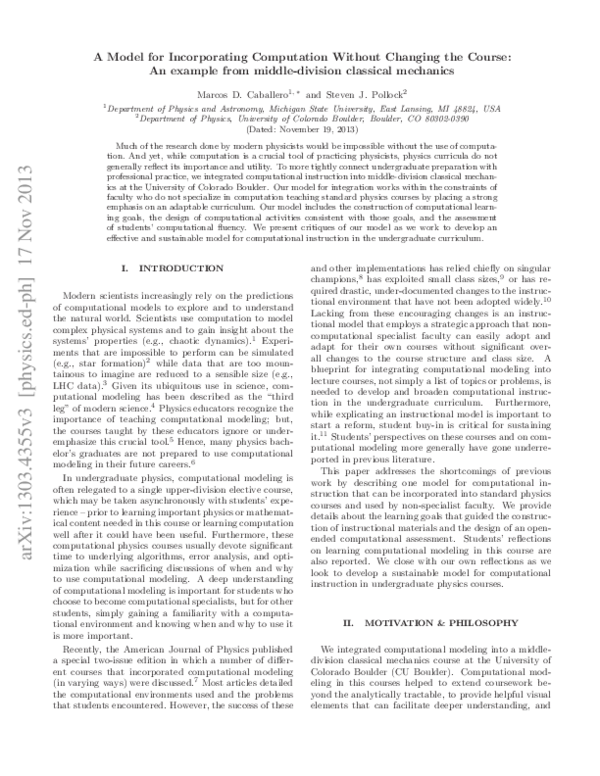 (PDF) A Model for Integrating Computation in Undergraduate Physics: An example from middle ...