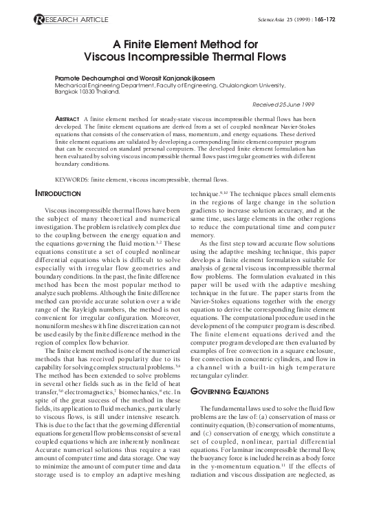 (PDF) A Finite Element Method for Viscous Incompressible Thermal Flows