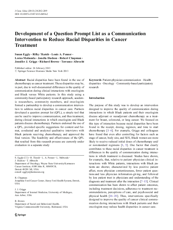 (PDF) Development of a Question Prompt List as a Communication ...