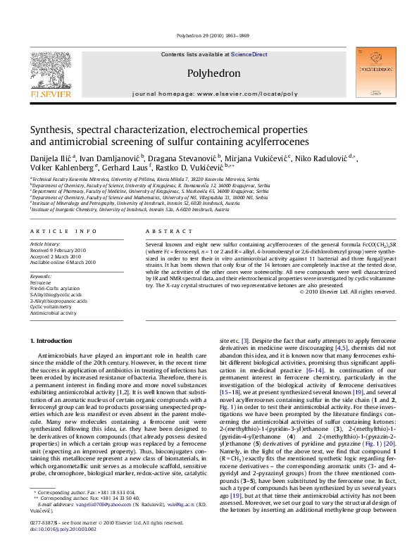 (PDF) Synthesis, spectral characterization, electrochemical properties and antimicrobial ...
