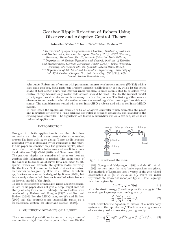 (PDF) Gearbox Ripple Rejection of Robots Using Observer and Adaptive ...