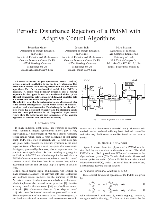 (PDF) Periodic disturbance rejection of a PMSM with adaptive control ...