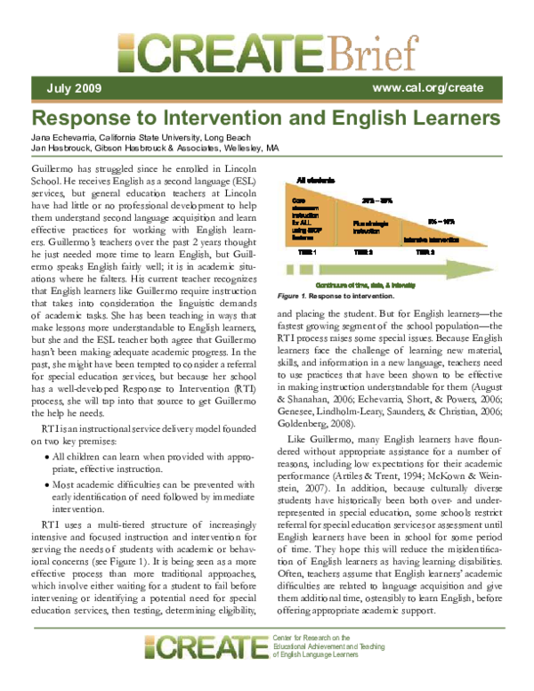 (PDF) Response to Intervention and English learners