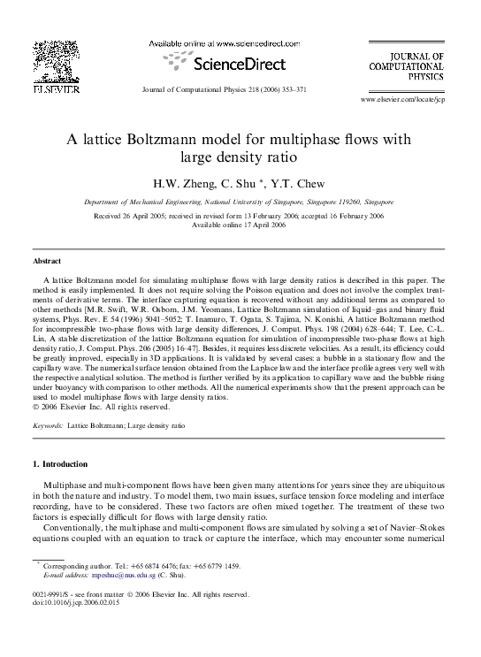 (PDF) A lattice Boltzmann model for multiphase flows with large density ratio