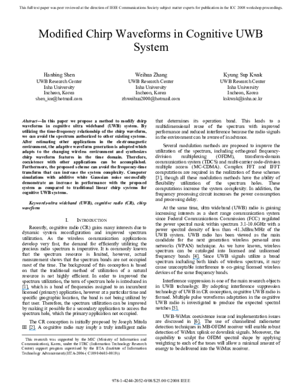 (PDF) Modified Chirp Waveforms in Cognitive UWB System