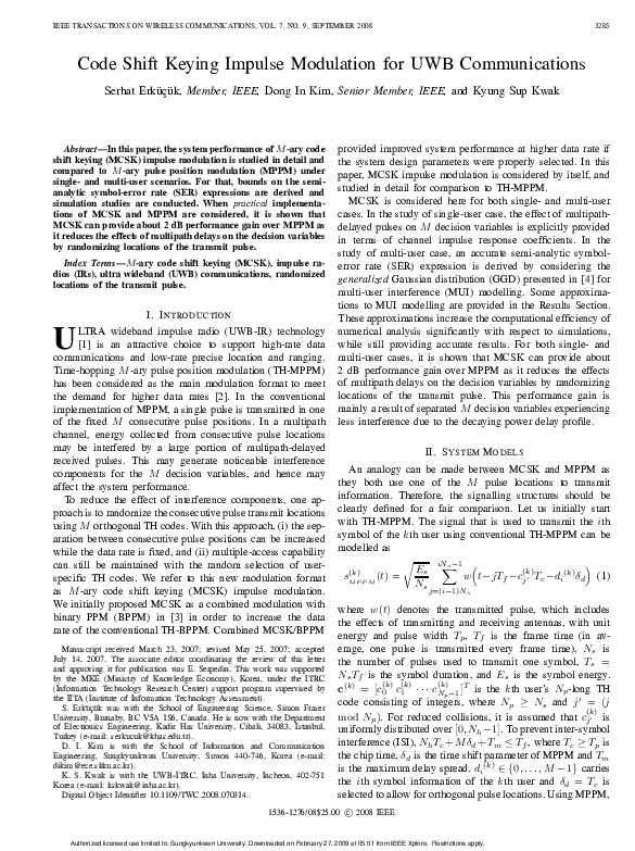 (PDF) Code Shift Keying Impulse Modulation for UWB Communications ...