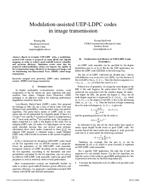 (PDF) Modulation-assisted UEP-LDPC codes in image transmission