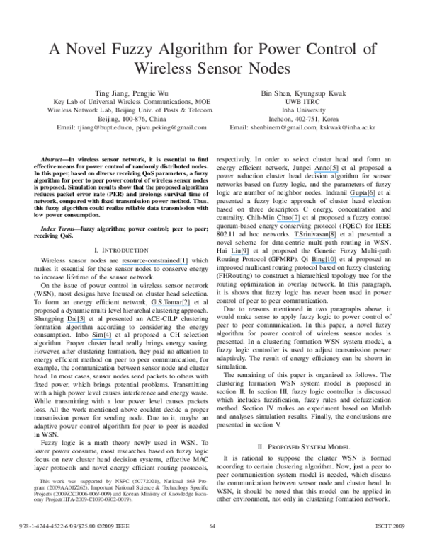 Pdf A Novel Fuzzy Algorithm For Power Control Of Wireless Sensor