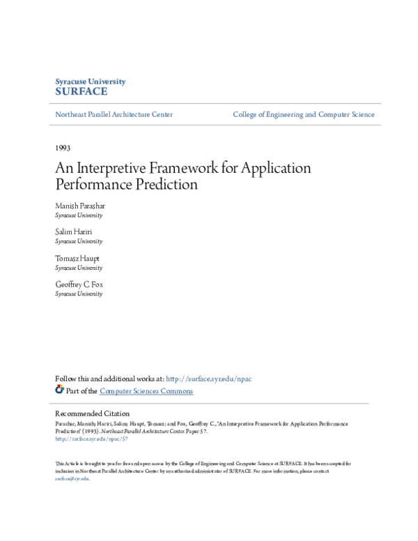 (PDF) An interpretive framework for application performance prediction