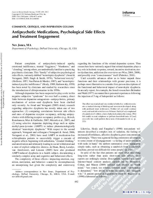 (PDF) Antipsychotic Medications, Psychological Side Effects and ...