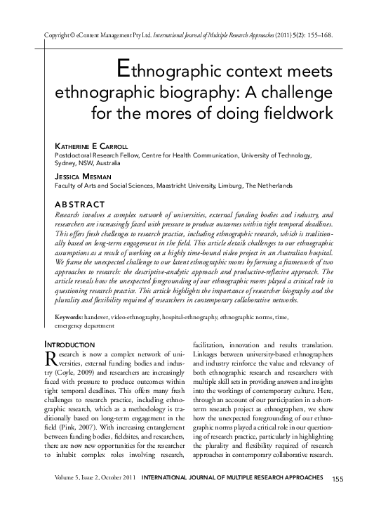 (PDF) Ethnographic context meets ethnographic biography: A challenge for the mores of doing ...