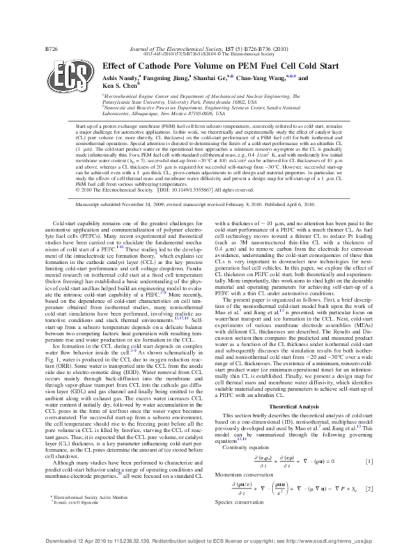 (PDF) Effect of Cathode Pore Volume on PEM Fuel Cell Cold Start