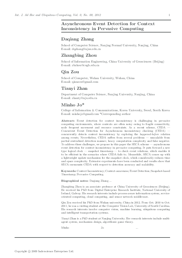 Pdf Asynchronous Event Detection For Context Inconsistency In Pervasive Computing