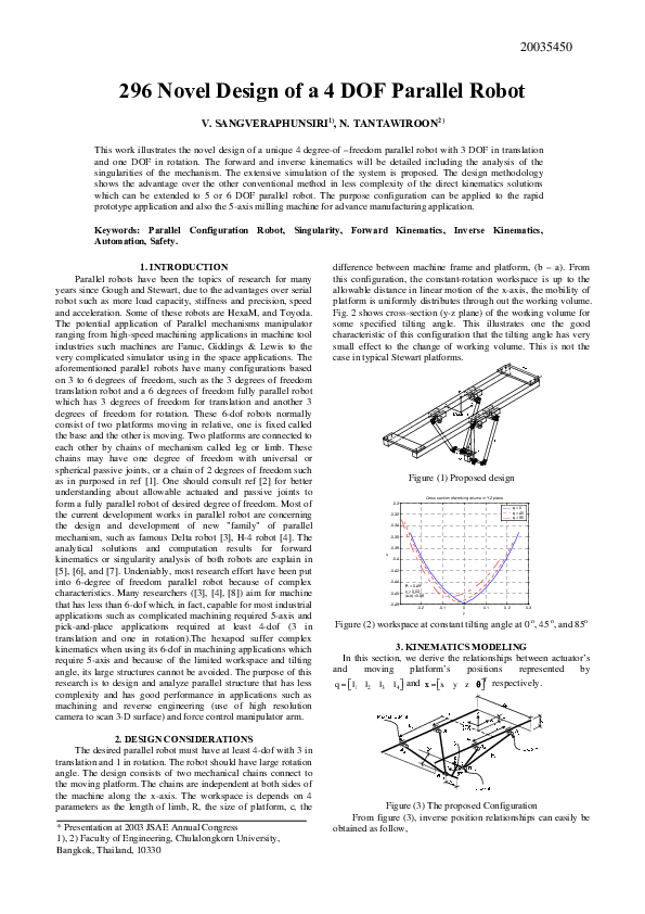 (PDF) 296 Novel Design of a 4 DOF Parallel Robot