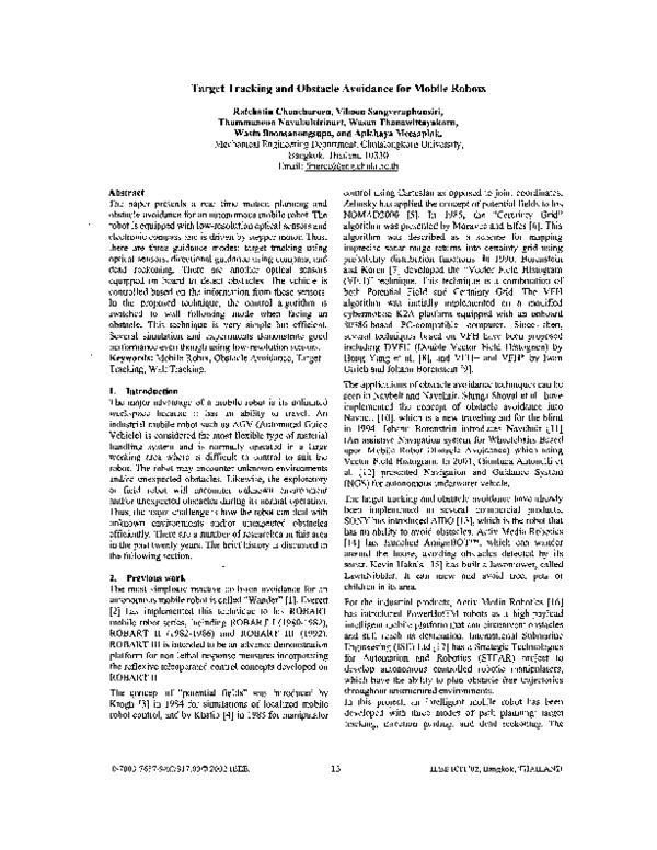 Pdf Target Tracking And Obstacle Avoidance For Mobile Robots