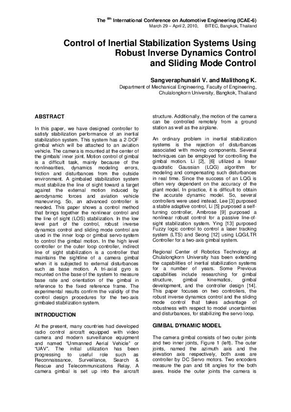 (PDF) Control of Inertial Stabilization Systems Using Robust Inverse Dynamics Control and ...