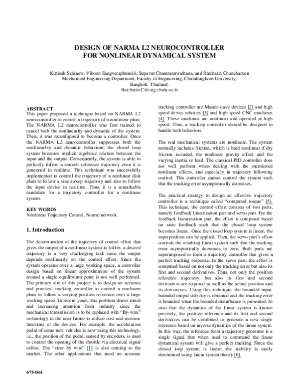 (PDF) Design of NARMA L2 Neurocontroller for Nonlinear Dynamical System