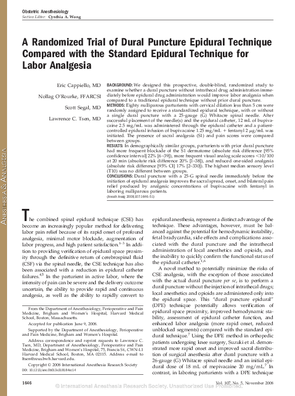 (PDF) A Randomized Trial of Dural Puncture Epidural Technique Compared ...