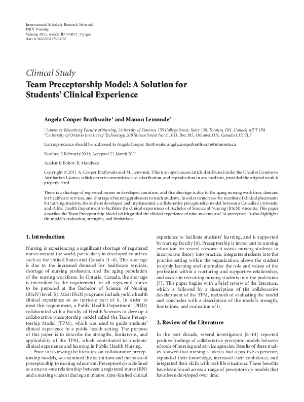 (PDF) Team Preceptorship Model: A Solution for Students' Clinical ...