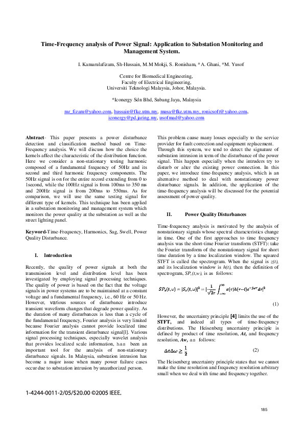 (PDF) Time-Frequency analysis of power signal: Application to ...