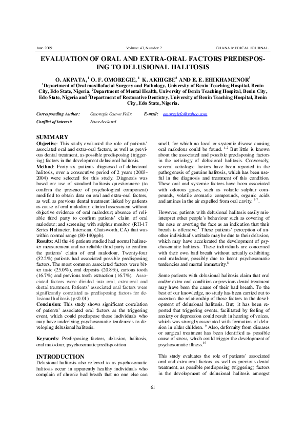 (PDF) Evaluation of oral and extra-oral factors predisposing to ...
