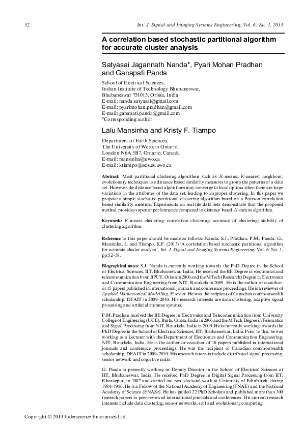 (PDF) A correlation based stochastic partitional algorithm for accurate cluster analysis