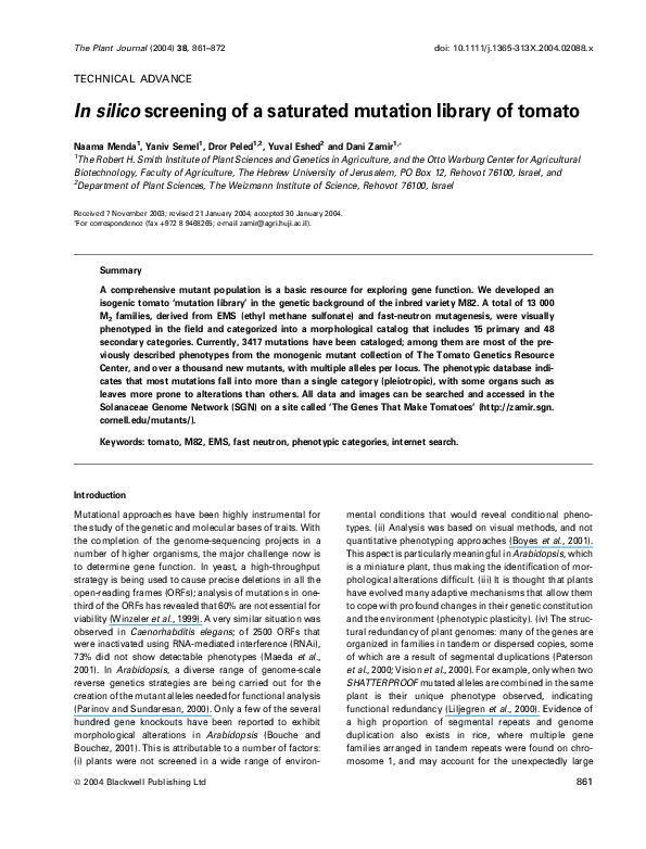 (PDF) In silico screening of a saturated mutation library of tomato