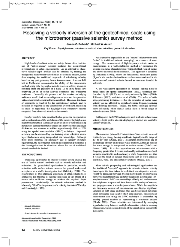 Pdf Resolving A Velocity Inversion At The Geotechnical Scale Using The Microtremor Passive