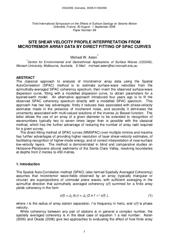 Pdf Site Shear Velocity Profile Interpretation From Microtremor Array Data By Direct Fitting