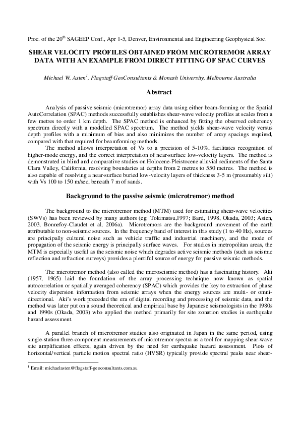 Pdf Shear Velocity Profiles Obtained From Microtremor Array Data With An Example From Direct