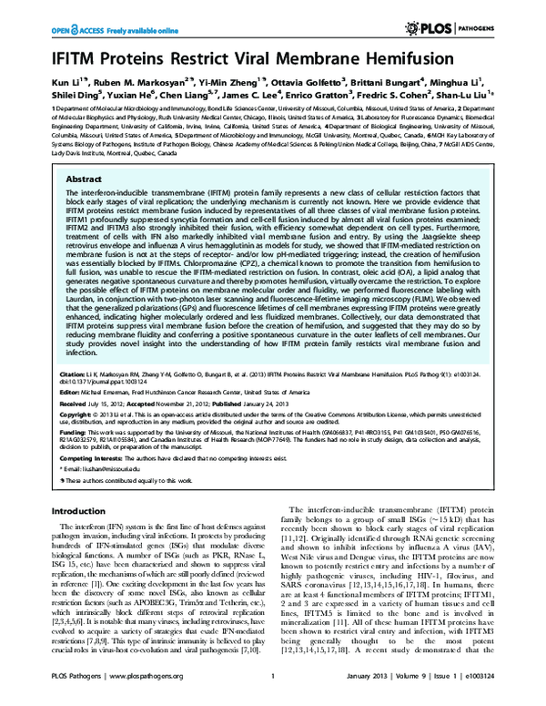 (PDF) IFITM Proteins Restrict Viral Membrane Hemifusion