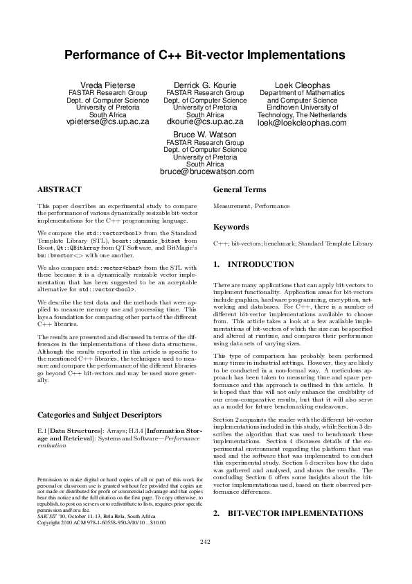 (PDF) Performance of C++ bit-vector implementations