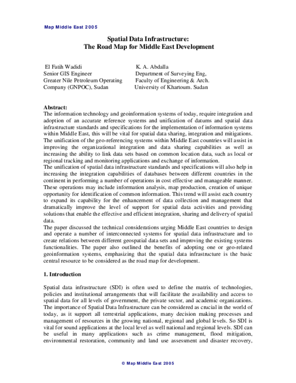 (PDF) Spatial Data Infrastructure: The Road Map for Middle East Development - Map Middle East 2005