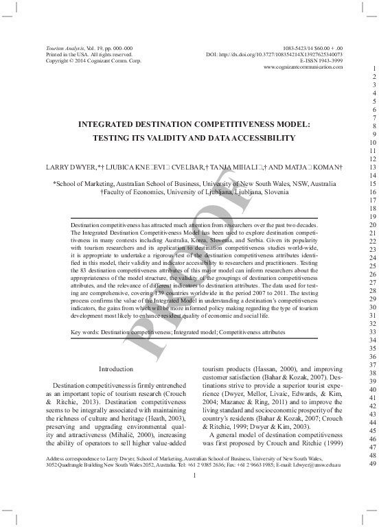 (PDF) Integrated Destination Competitiveness Model: Testing Its ...