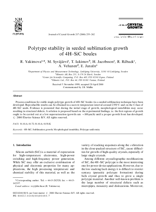 (PDF) Polytype stability in seeded sublimation growth of 4H–SiC boules