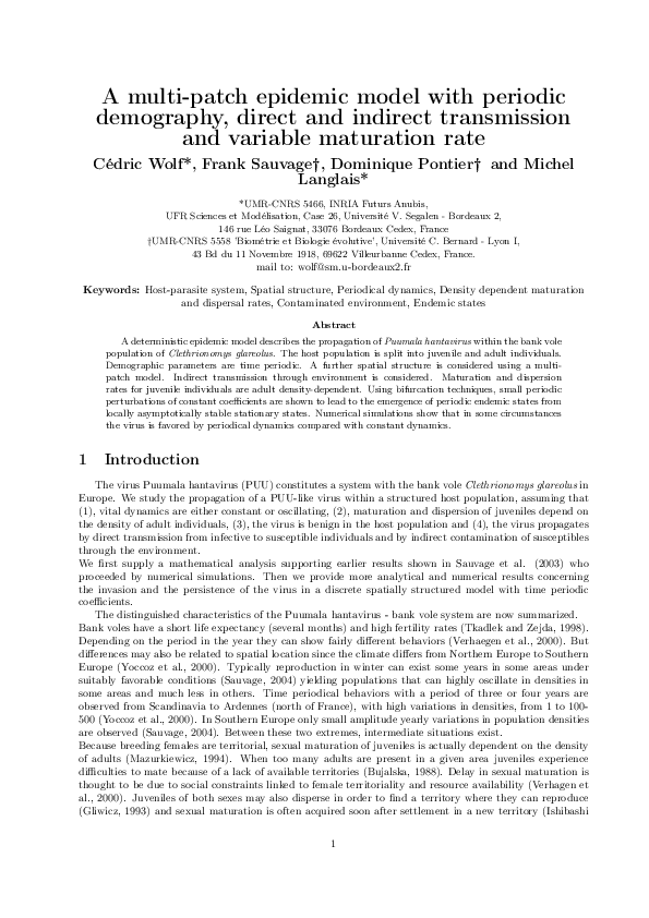 (PDF) A Multi-Patch Epidemic Model with Periodic Demography, Direct and ...