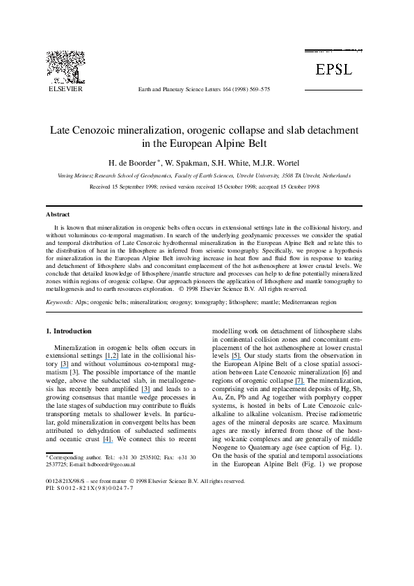 (PDF) Late Cenozoic mineralization, orogenic collapse and slab ...