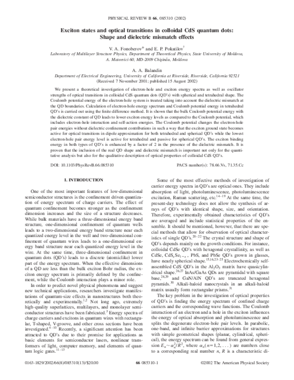 (PDF) Disentangling the Role of Shape, Ligands, and Dielectric Constants in the Absorption ...