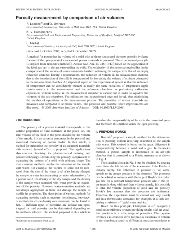 (PDF) Porosity measurement by comparison of air volumes