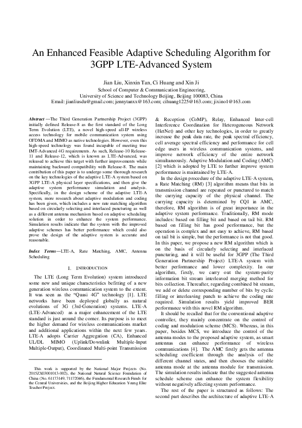 (PDF) An Enhanced Feasible Adaptive Scheduling Algorithm for 3GPP LTE-Advanced System