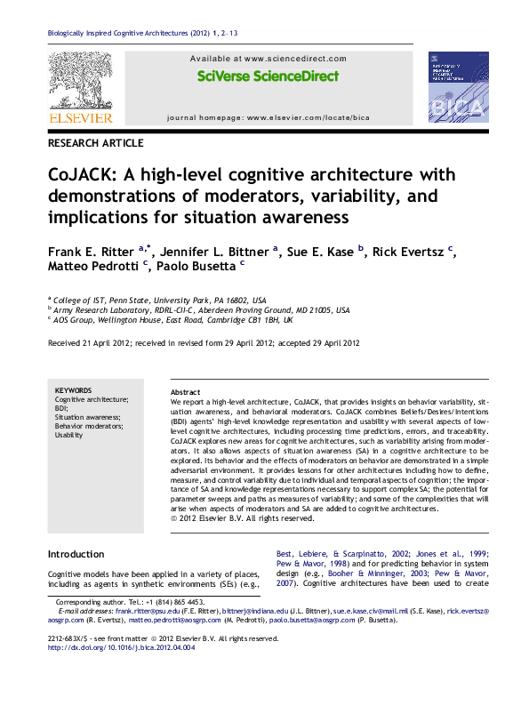 (PDF) Towards an affective cognitive architecture | Wayne Gray ...