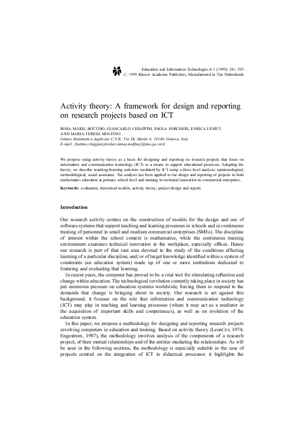 (PDF) Activity theory: A framework for design and reporting on research ...