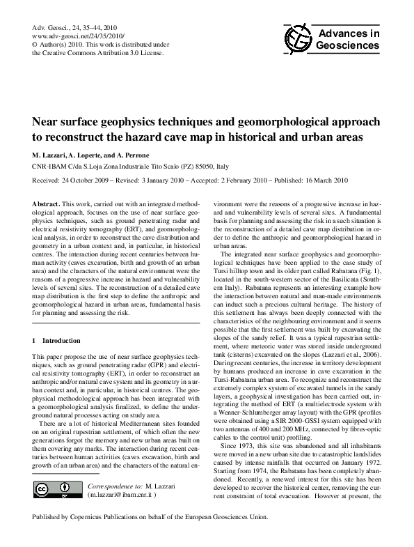 (PDF) Near surface geophysics techniques and geomorphological approach ...
